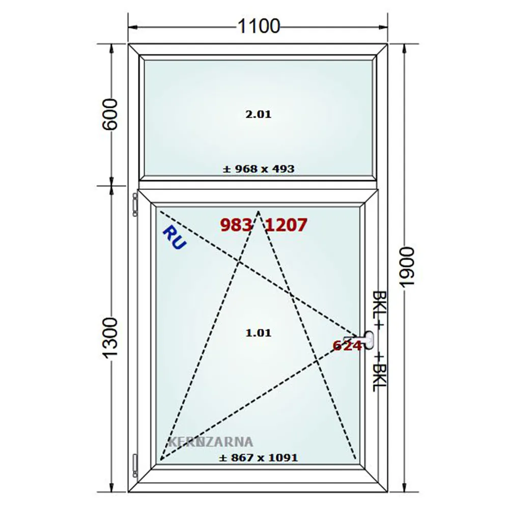 Okno PCV 110 x 190 cm FIX-Rozwierno-Uchylne Dwuszybowe Gealan S 8000
