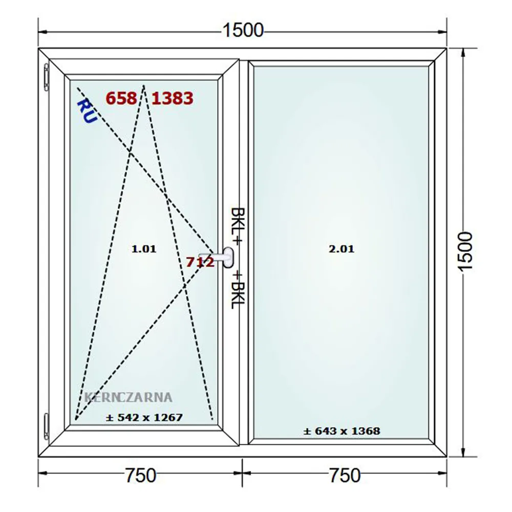 Okno PCV 150 x 150 cm Rozwierno-Uchylne-FIX Dwuszybowe Gealan S 8000