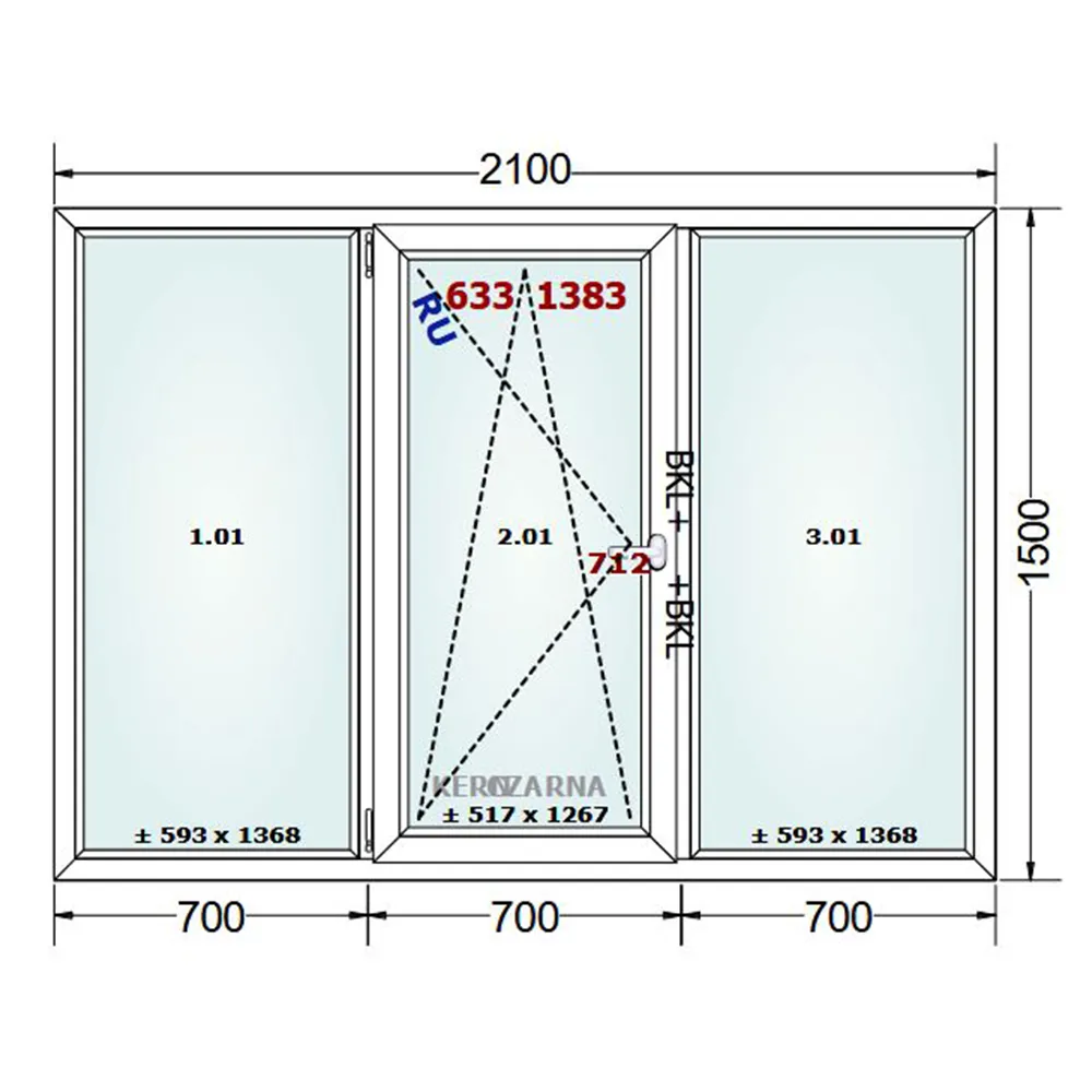 Okno PCV 210 x 150 cm FIX-Rozwierno-Uchylne-FIX Dwuszybowe Gealan S 8000